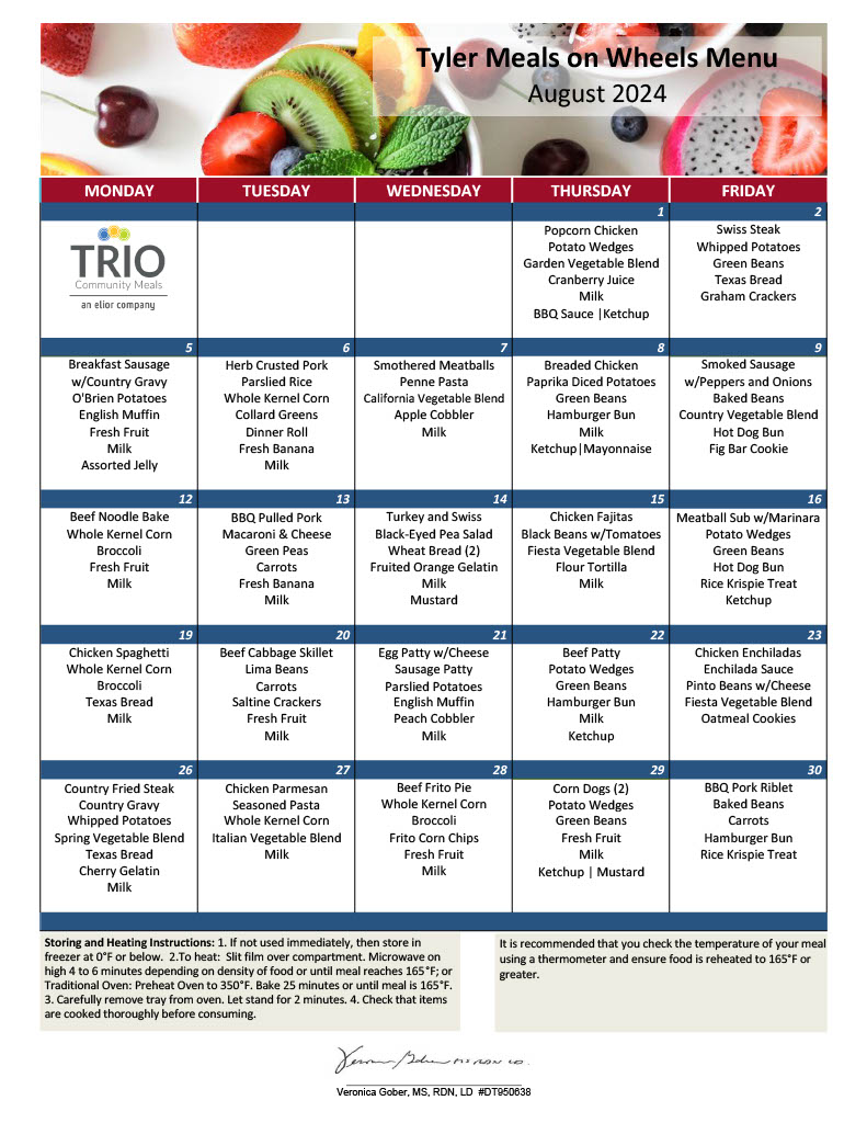 CURRENT MENU – MealsOnWheelsEastTexas