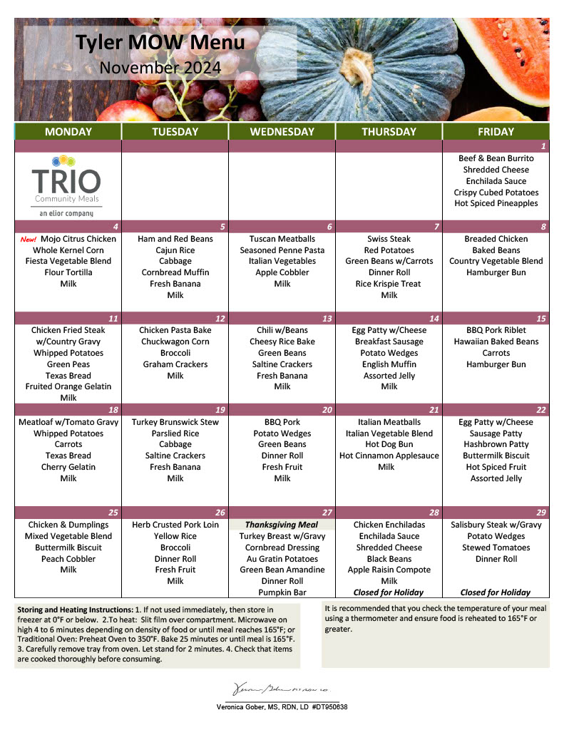 OCTOBER – NOVEMBER – DECEMBER MENUS – MealsOnWheelsEastTexas